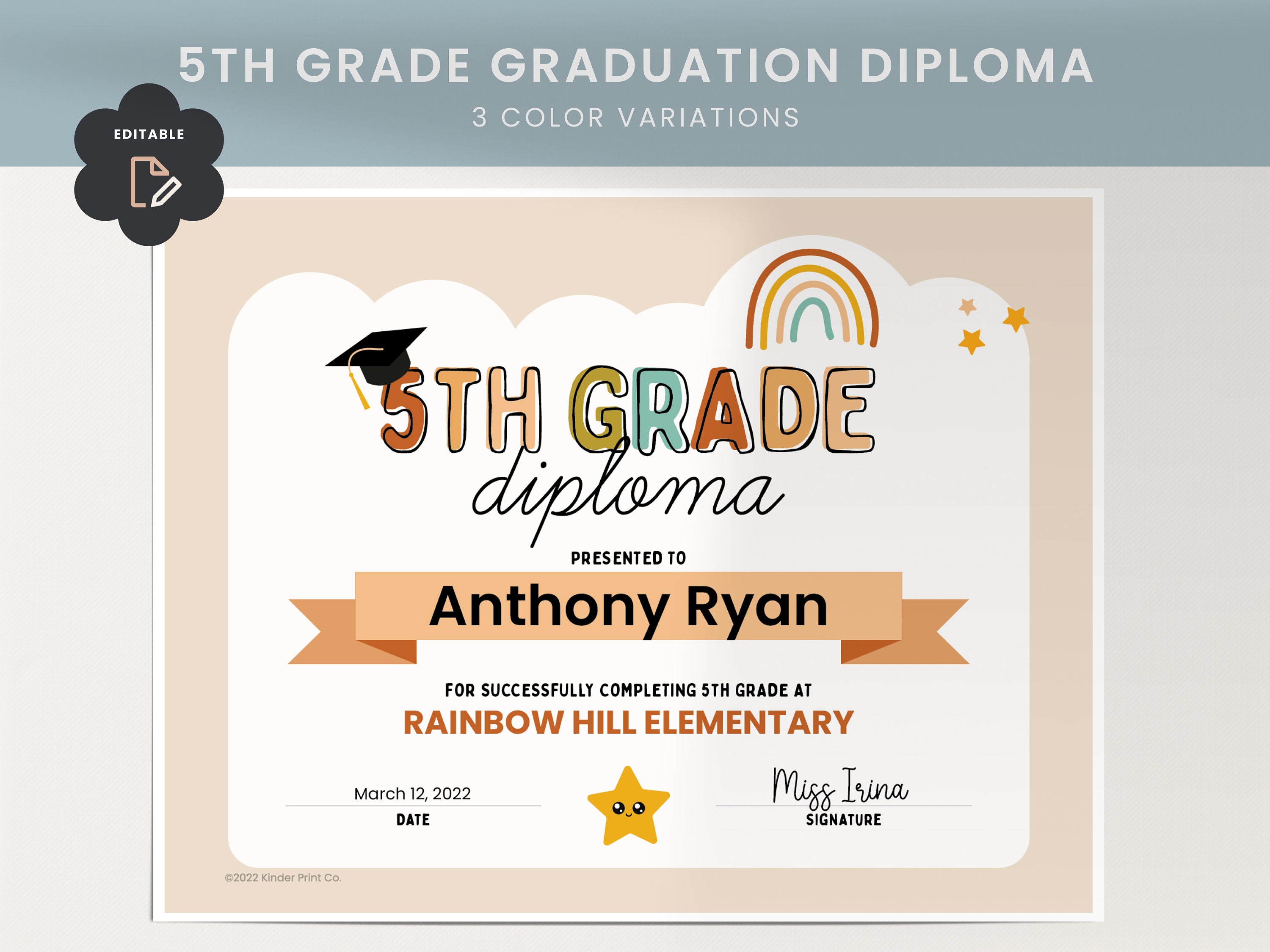 5th Grade Graduation Certificate Template