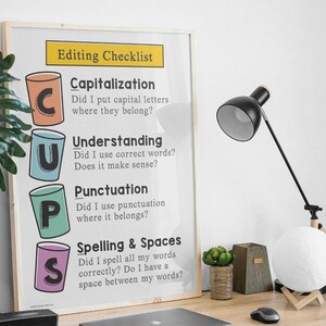 CUPS Editing Writing Strategy Checklist Poster, English Classroom Decor ...