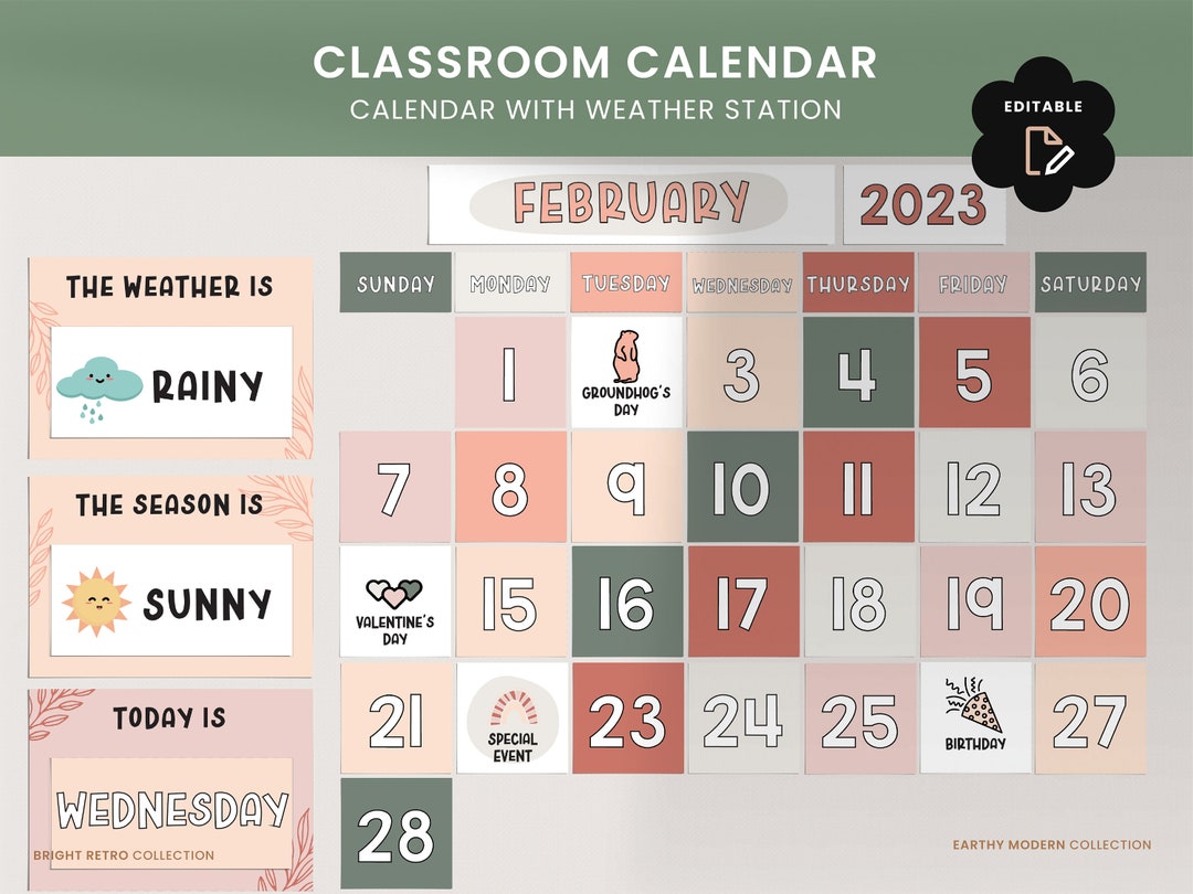 Classroom Calendar Display and Weather Station, Modern Classroom Decor ...