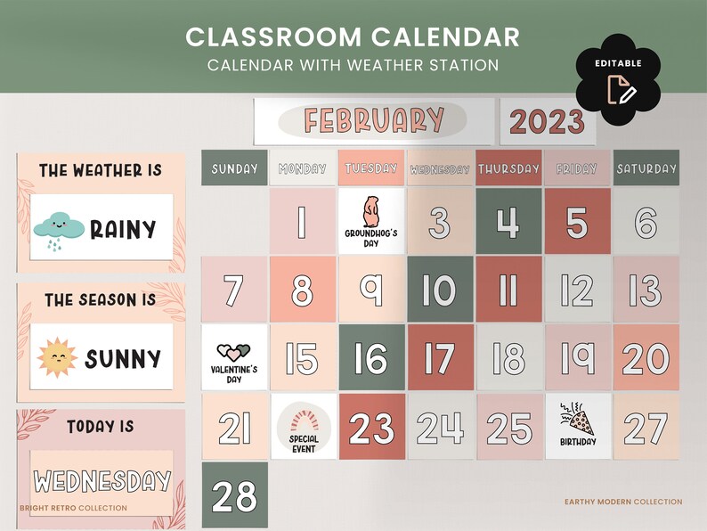 Classroom Calendar Display and Weather Station Modern - Etsy