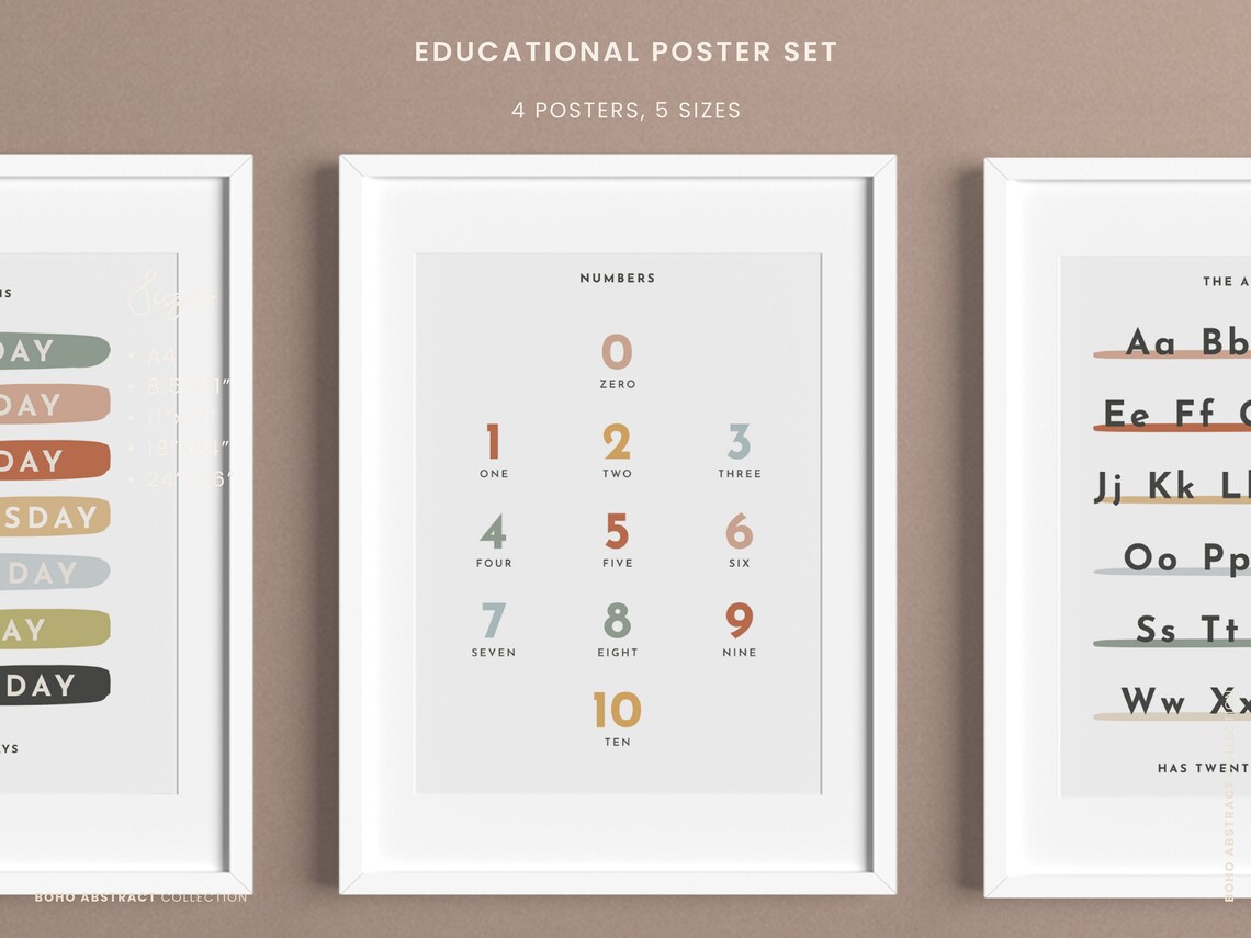 Educational Poster Set of 4 Home School Alphabet Poster - Etsy