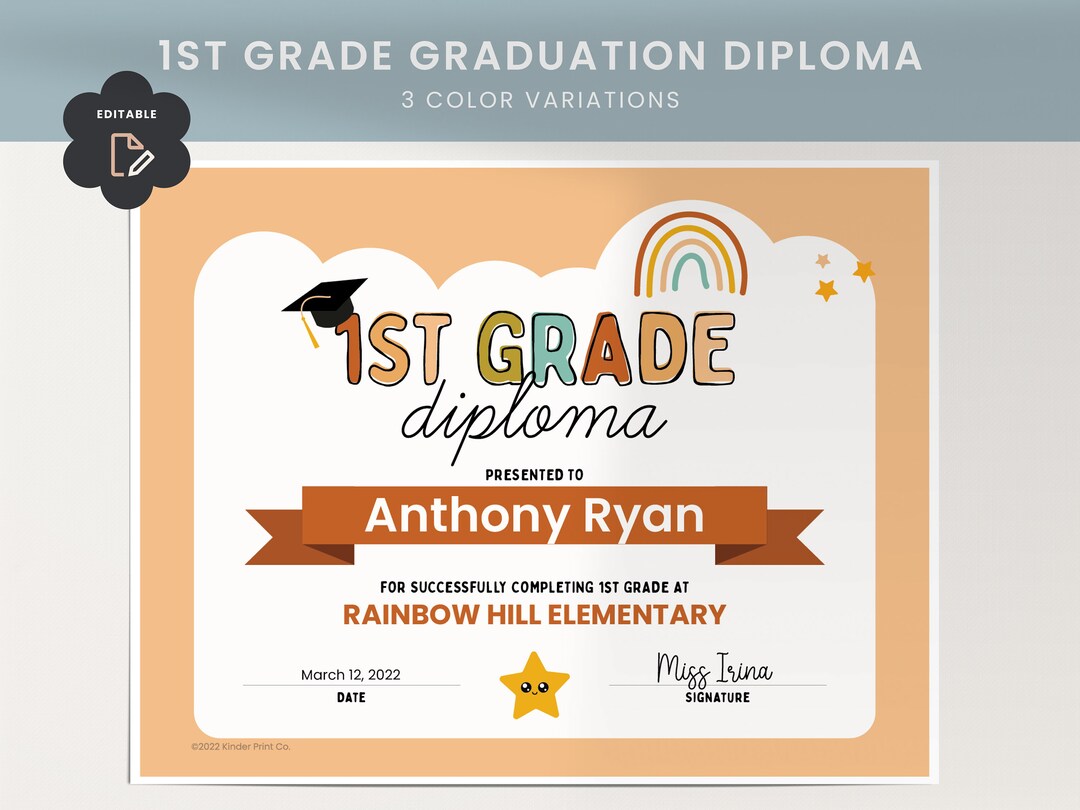 Editable 1st Grade Diploma Printable School Diploma - Etsy UK