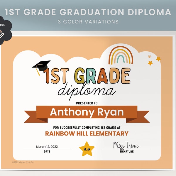 1st Grade Graduation Certificate - Etsy