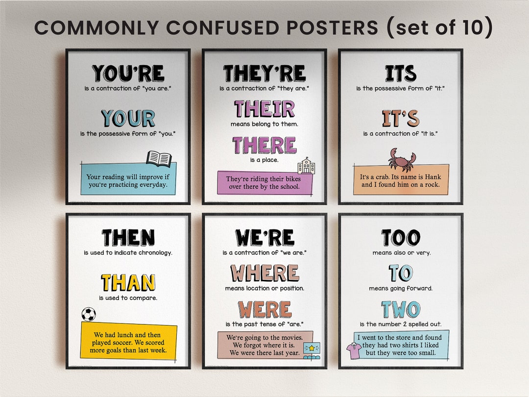 Commonly Confused Words Poster Set, Set of 10, English Classroom ...