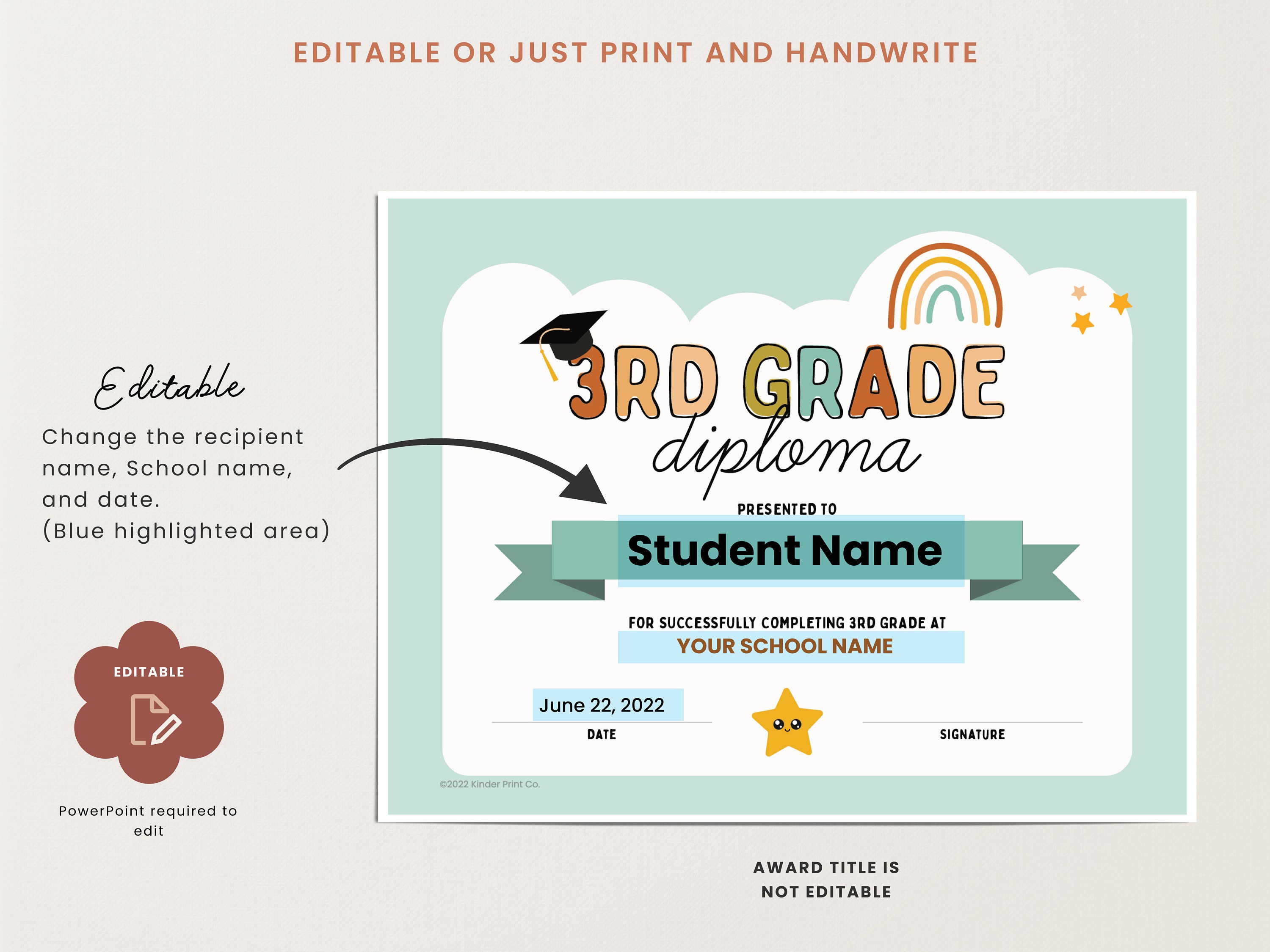 Editable 3rd Grade Diploma Printable School Diploma - Etsy UK