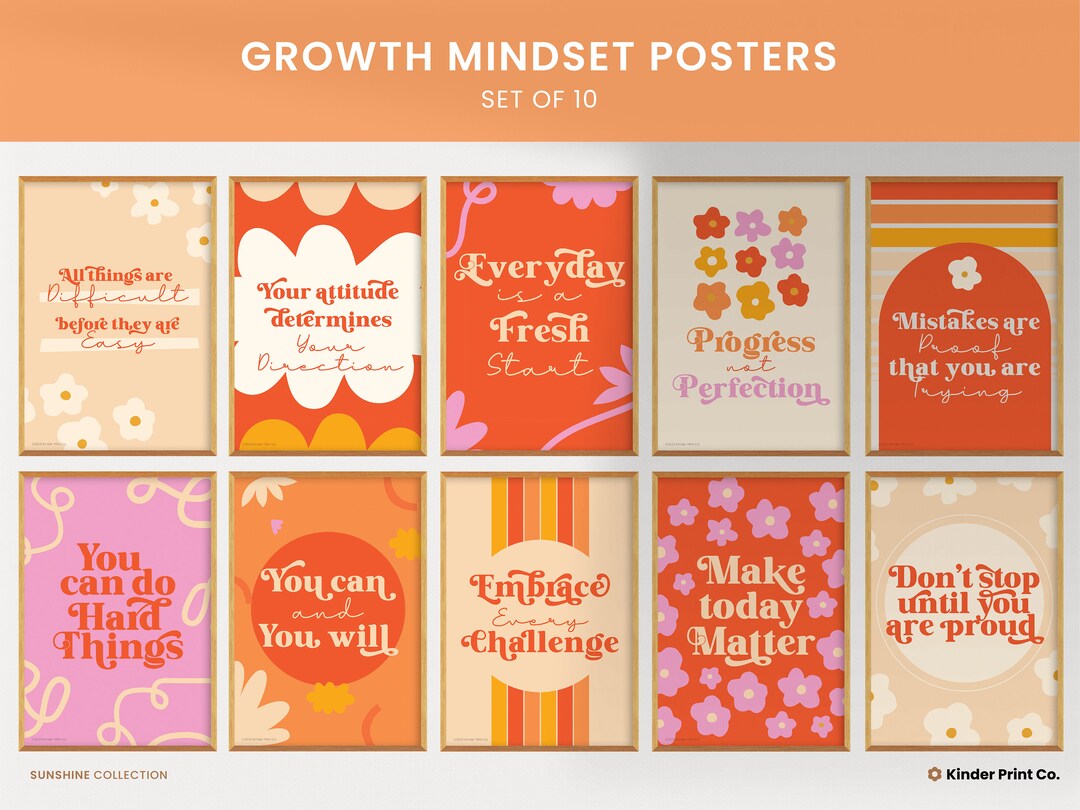 Growth Mindset Classroom Poster Set of 10, Groovy Elementary Decor ...