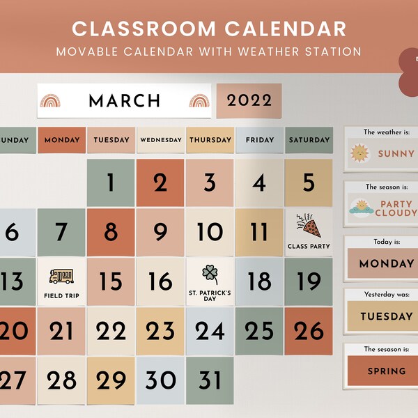 Classroom Calendar Printable - Etsy