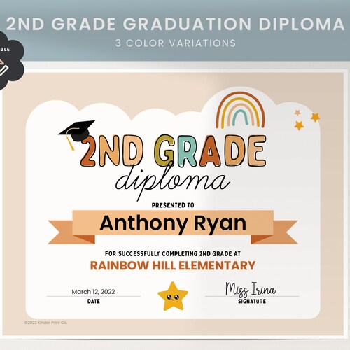 Printable 2nd Grade Graduation Certificate 2023 Chalkboard - Etsy