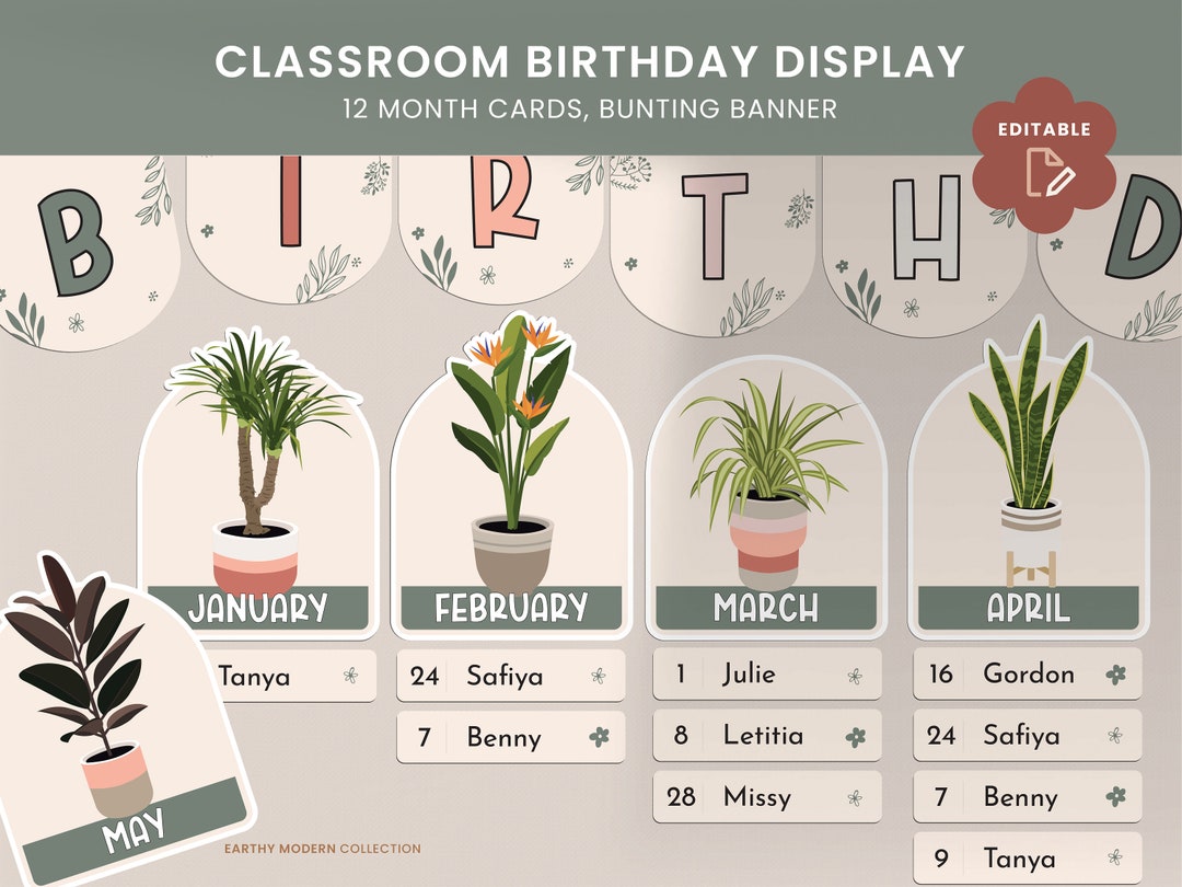 Plants Classroom Birthday Display Pack, Birthday Bulletin Board, Earthy ...