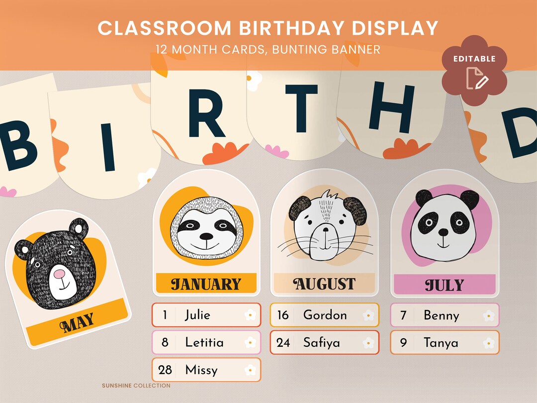 Cute Animals Classroom Birthday Display Pack, Birthday Bulletin Board ...