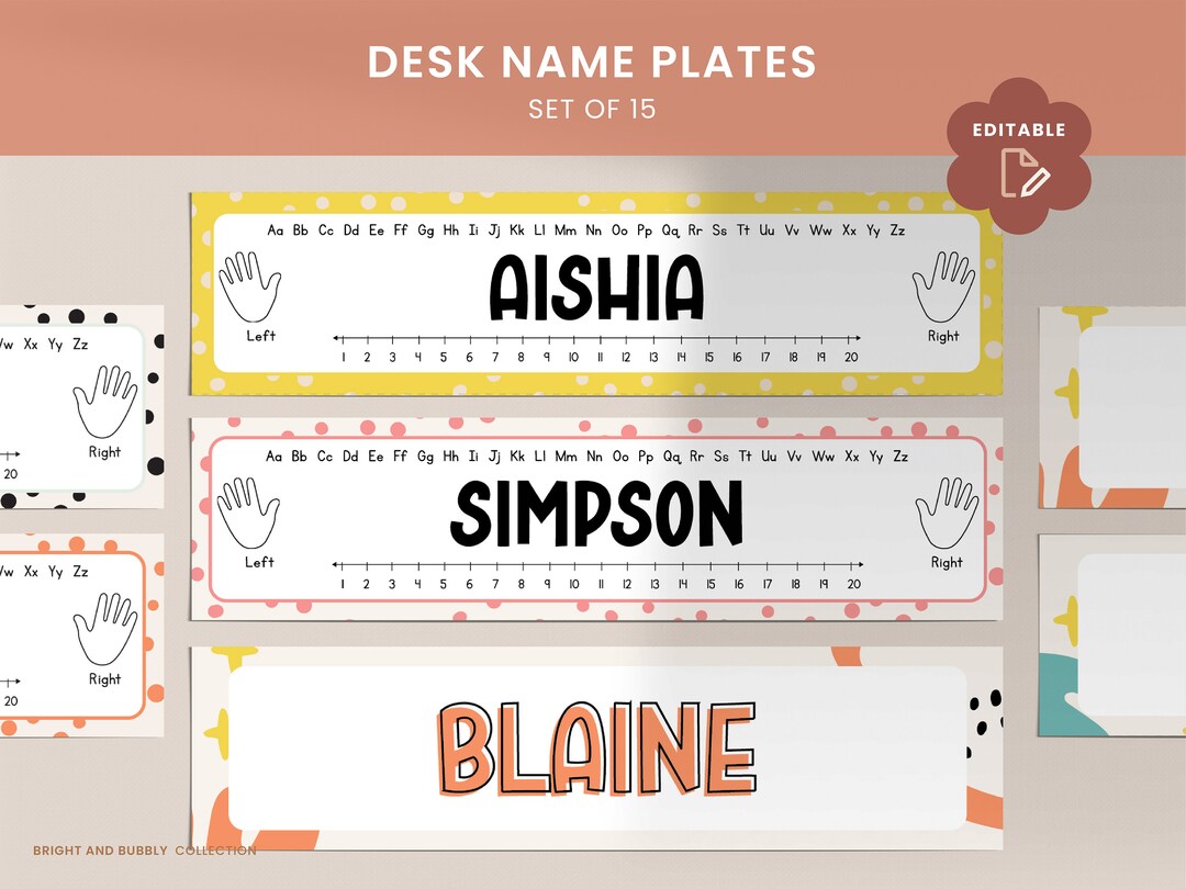 Desk Nameplates, Card Labels, Name Tags, Editable, Bright and Bubbly ...
