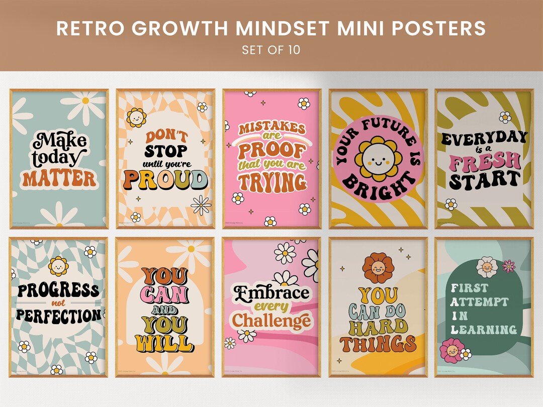 Growth Mindset Classroom Poster Set of 10 Groovy Elementary - Etsy Canada