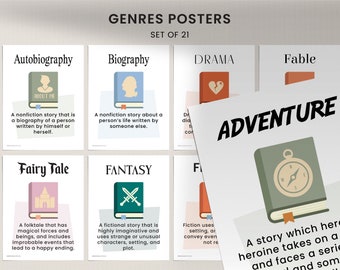 Literary Genre Posters Set of 9, Fiction Genres, Novel Genres Poster ...
