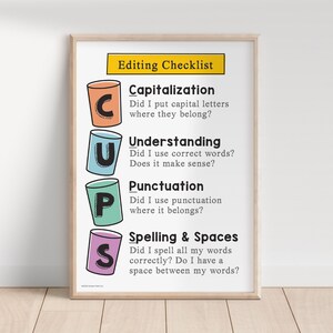 CUPS Editing Writing Strategy Checklist Poster, English Classroom Decor ...