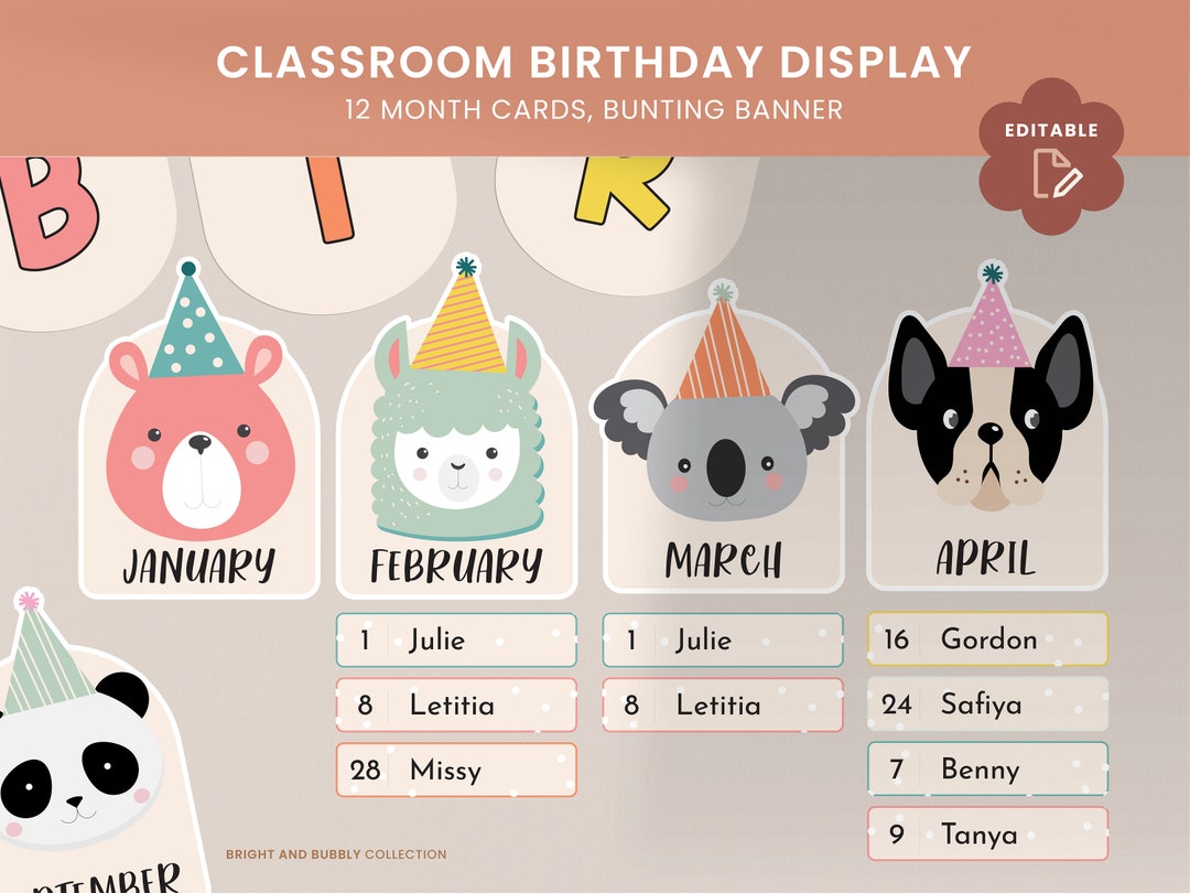 Cute Animals Classroom Birthday Display Pack, Birthday Bulletin Board ...