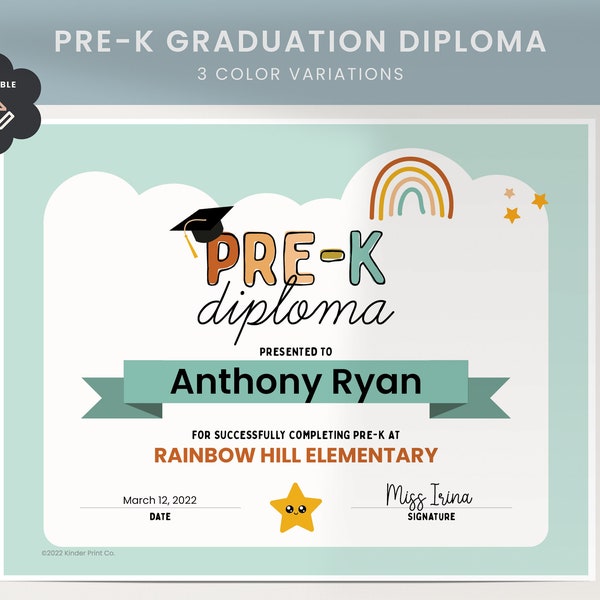 Pre K Graduation Certificate Template - Etsy