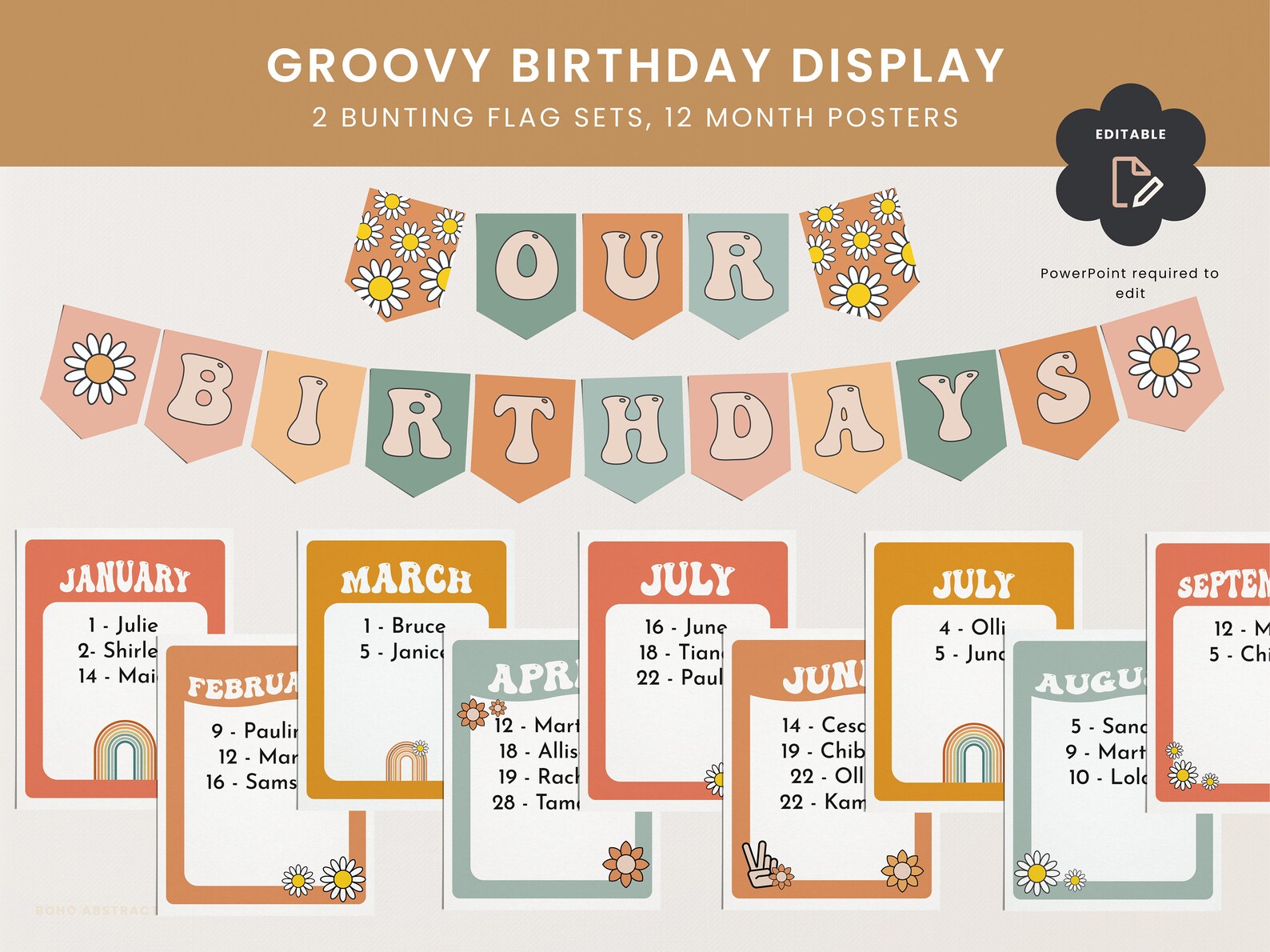 Groovy Daisy Retro Birthday Display Birthday Bulletin - Etsy