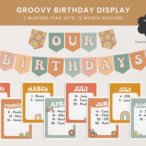 Groovy Daisy Retro Birthday Display, Birthday Bulletin - Etsy