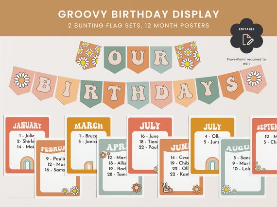 Groovy Daisy Retro Birthday Display Birthday Bulletin - Etsy