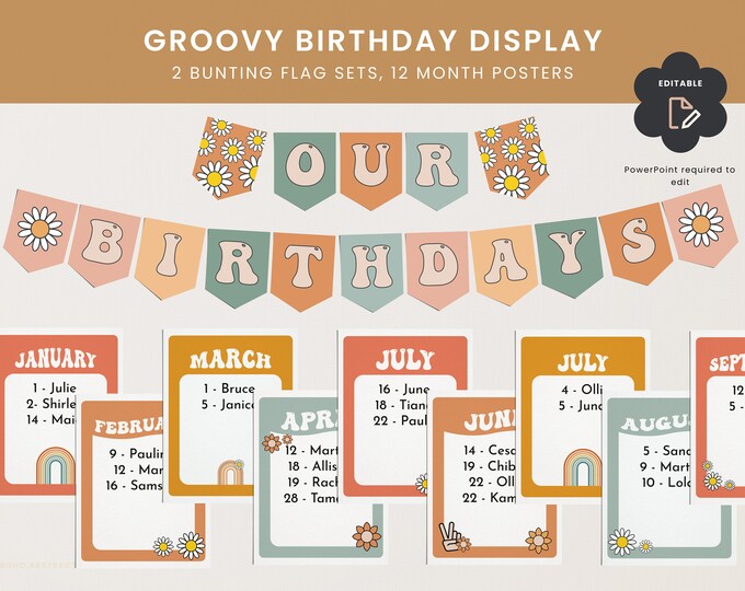 Groovy Daisy Retro Birthday Display Birthday Bulletin - Etsy