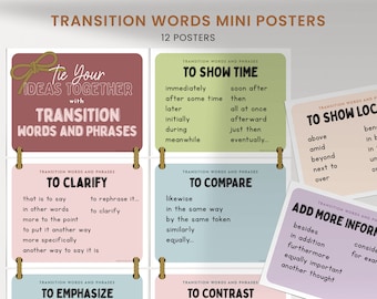 Transition Words and Phrases Posters Set of 12, Modern English ...
