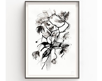 ORIGINAL Art Black and White Abstract Wall Art Ink Wash - Etsy