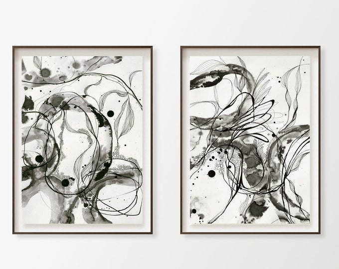 Original A4 Japanese Ink Drawing, Abstract Artwork, Unique, Milena ...