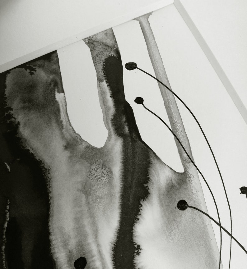 Zen Ink Wash Painting Minimalist Botanical Wall Art Black and | Etsy