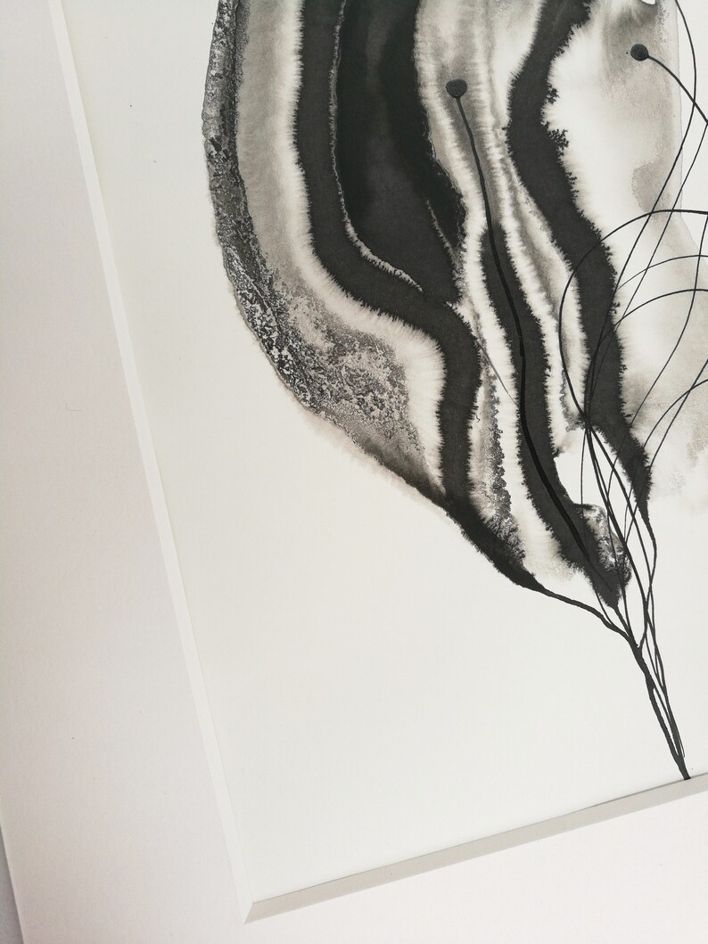Zen Ink Wash Painting Minimalist Botanical Wall Art Black and | Etsy