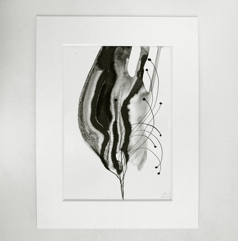 Zen Ink Wash Painting Minimalist Botanical Wall Art Black and | Etsy