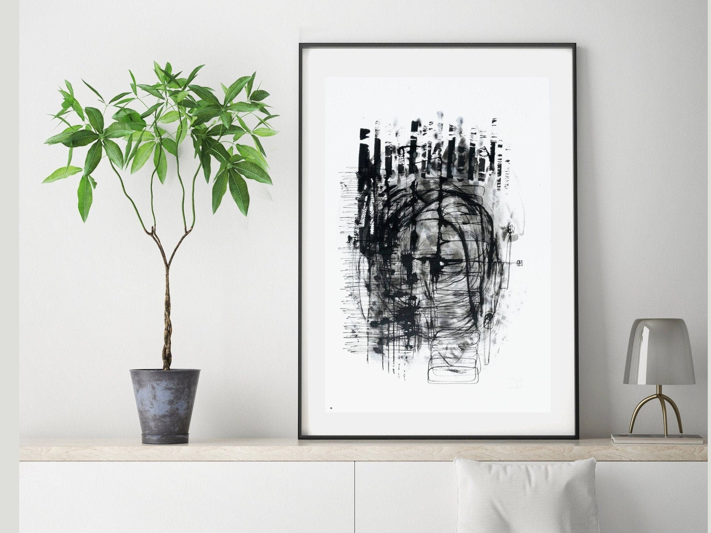 Art & Collectibles Ink Original black and white abstract ink art ...