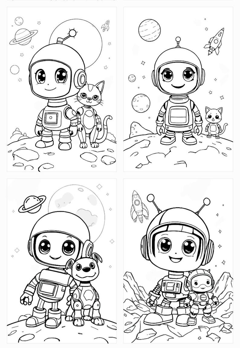 8 Cute ROBOT Coloring Pages Printable PDF Colouring Activity Book for ...