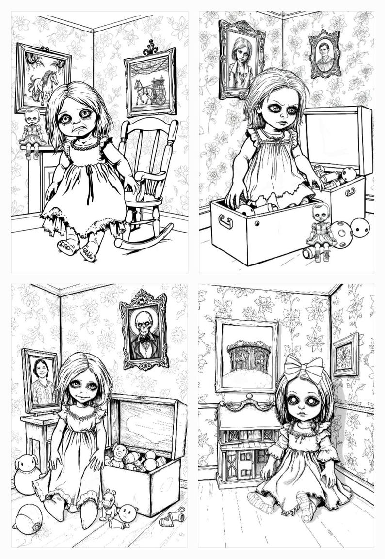 CREEPY DOLLS Coloring Pages 8 Printable PDF Colouring Activity Sheets ...