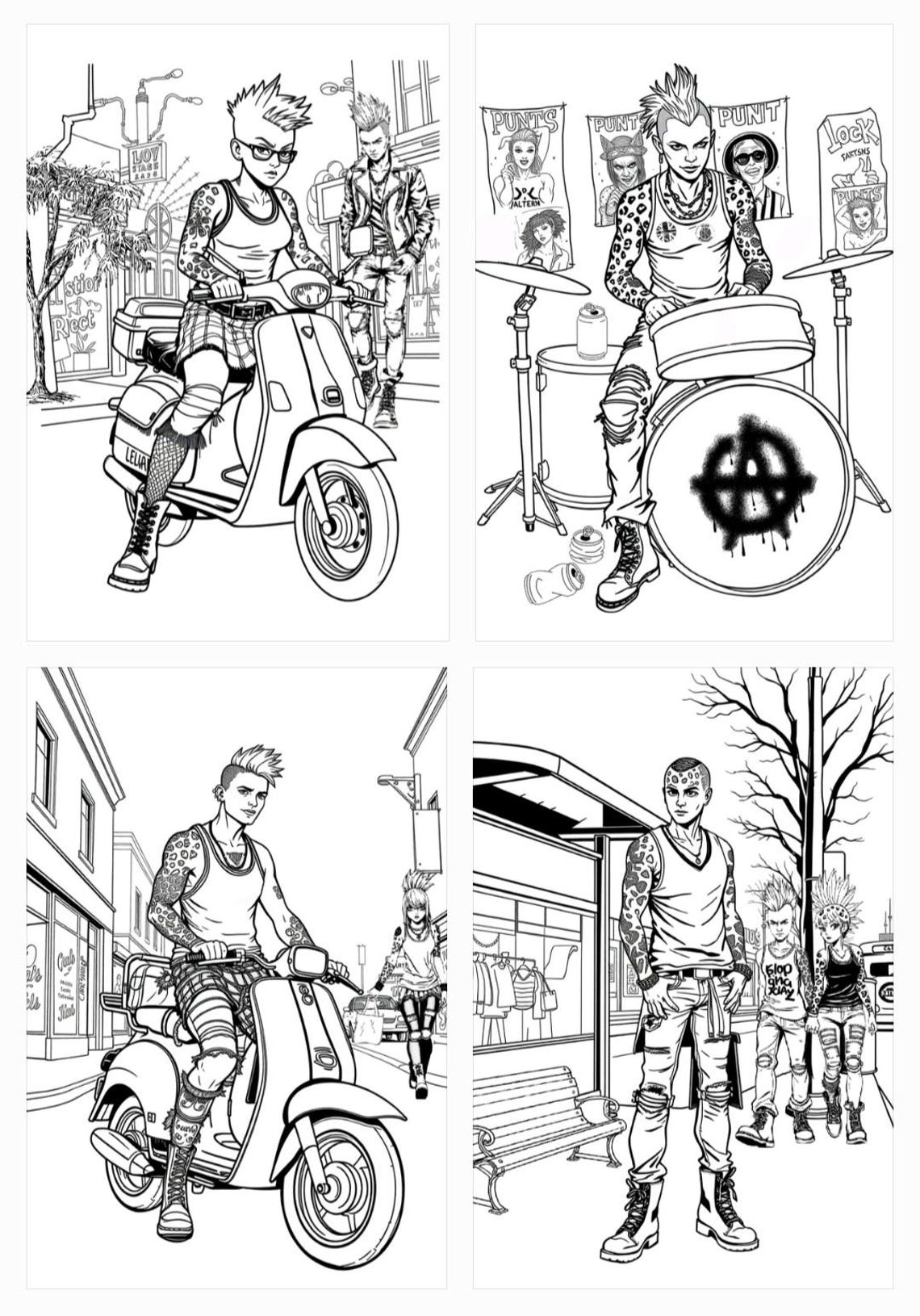8 PUNK ROCKERS Coloring Pages Printable PDF Colouring Activity Sheets ...