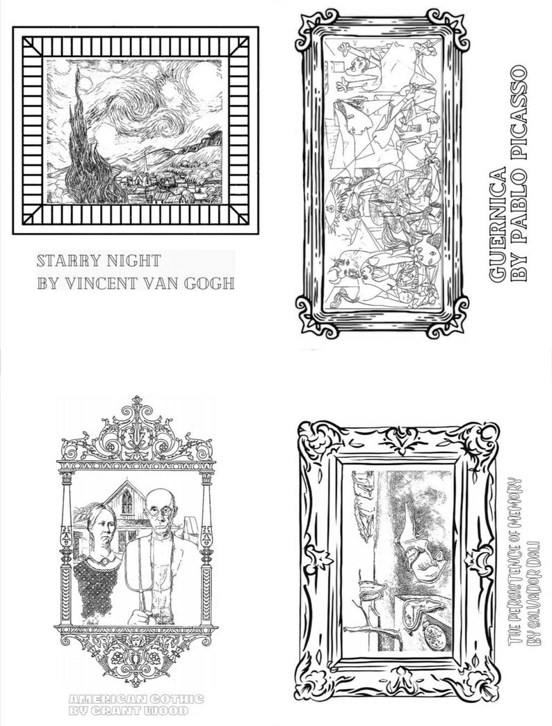 10 FAMOUS PAINTINGS Coloring Pages Printable PDF Colouring Activity ...