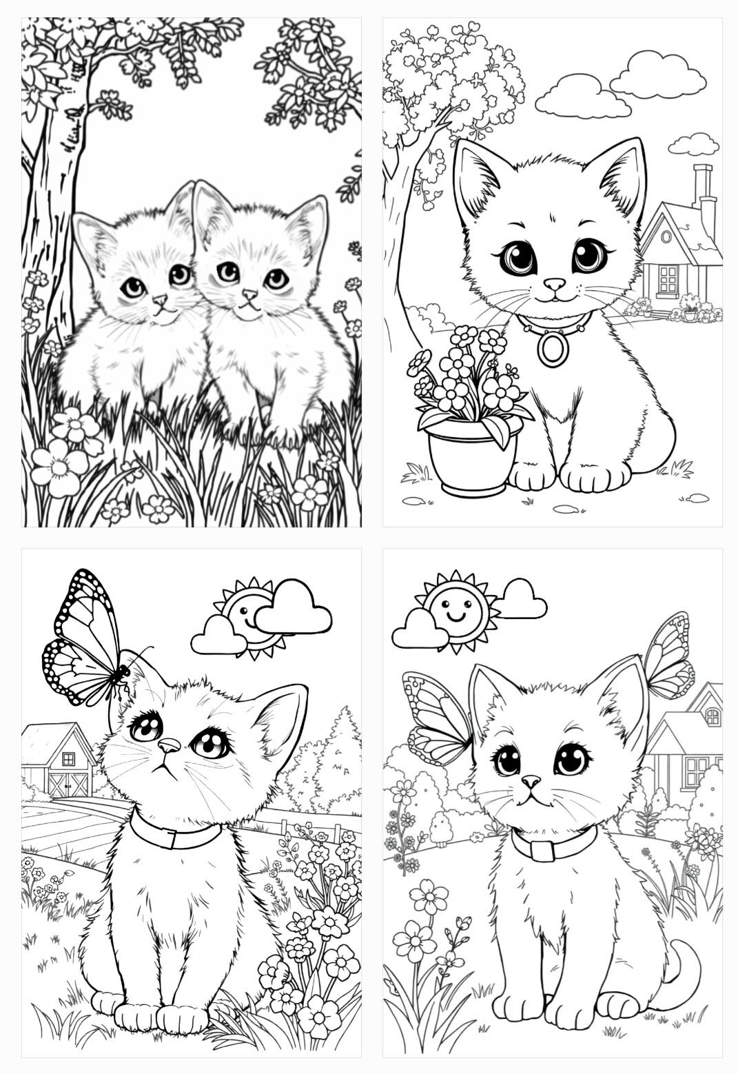 10 Cute KITTEN Coloring Pages Printable PDF Colouring Activity Book for ...
