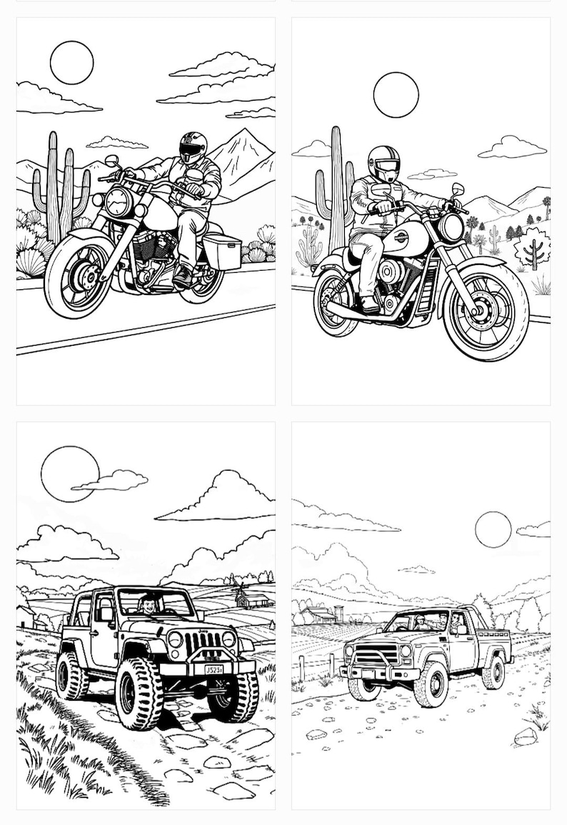 12 VEHICLES Coloring Pages Printable PDF Colouring Book Digital ...