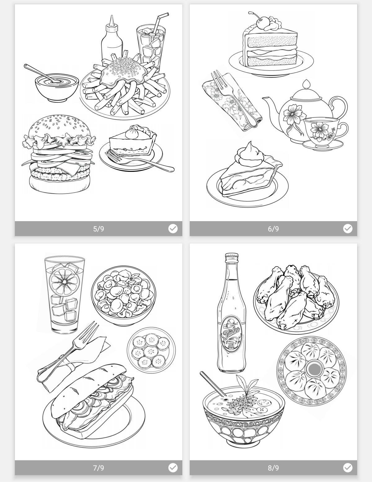 9 DELICIOUS MEALS Coloring Pages Printable PDF Colouring Activity ...