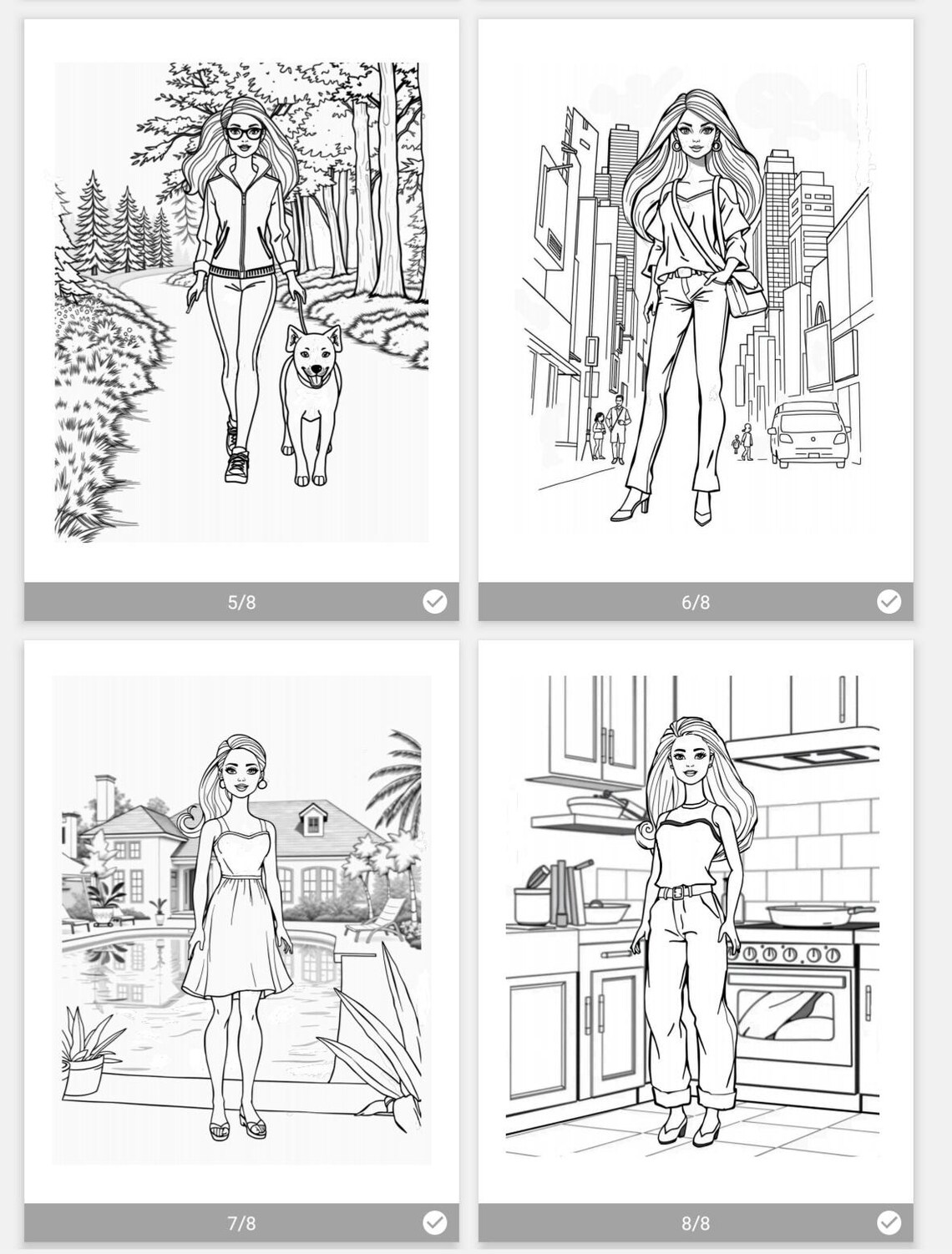 8 FASHION GIRLS Coloring Pages Printable Pdf Colouring Activity Sheets ...