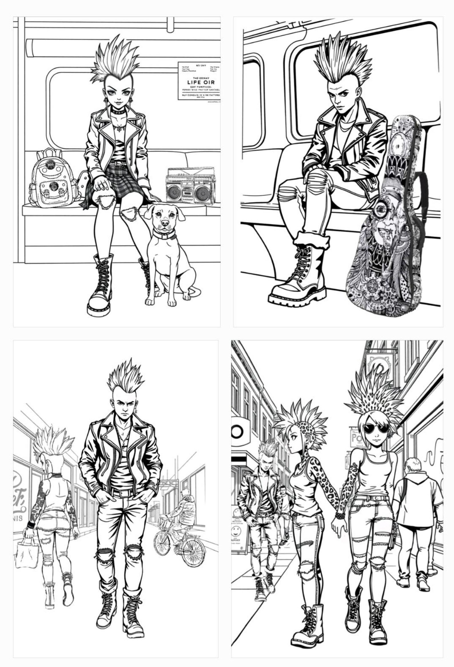 8 PUNK ROCKERS Coloring Pages Printable PDF Colouring Activity Sheets ...
