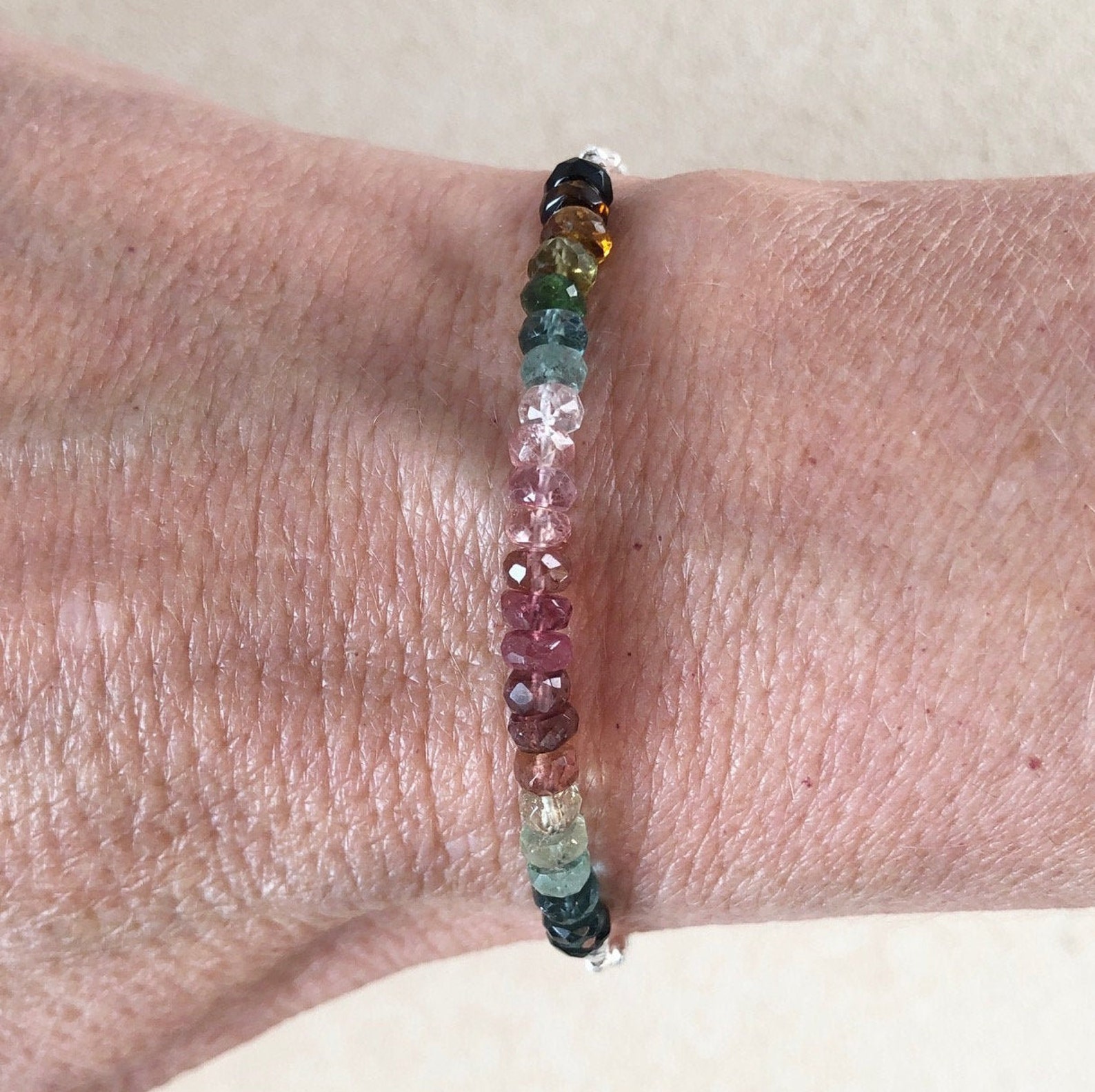 Watermelon Tourmaline Hill Tribe Thai Silver Beaded Stacking - Etsy
