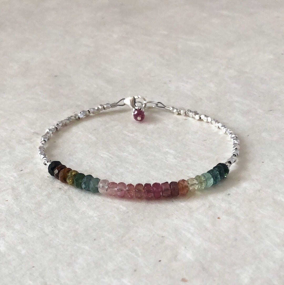 Watermelon Tourmaline Hill Tribe Thai Silver Beaded Stacking Bracelet ...