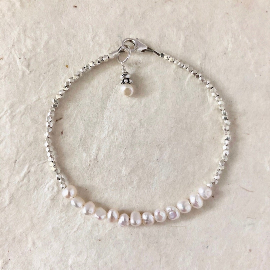 Cultured Pearl Bracelet: Karen Hill Tribe Thai Silver Beaded, Dainty ...
