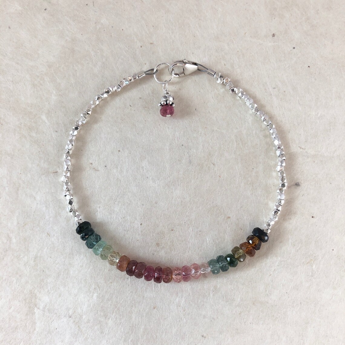 Watermelon Tourmaline Hill Tribe Thai Silver Beaded Stacking - Etsy