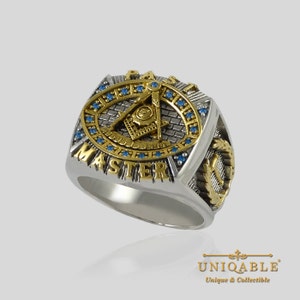 Masonic Past Master Ring 18K Gold Plated Unique Design Freemasonry Man ...