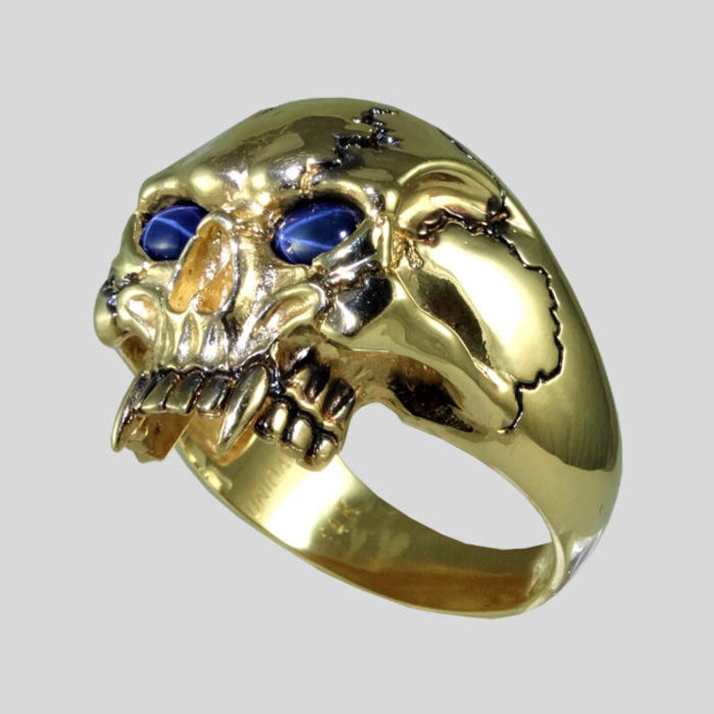 14K Vampire Skull Ring Solid Yellow Gold Skull Vampire - Etsy