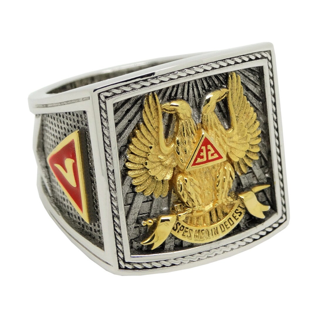Scottish Rite Masonic Ring • 925 Silver, 18K Gold Eagle Signet - Etsy