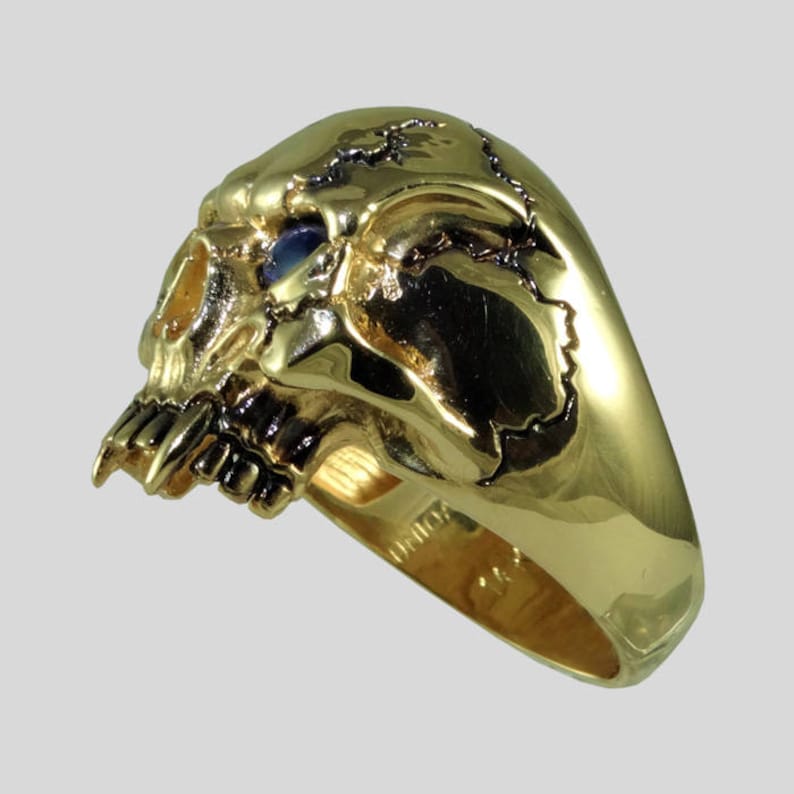 14K Vampire Skull Ring Solid Yellow Gold Skull Vampire - Etsy
