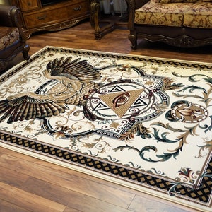 Masonic Woven Area Rug, 6x9, Freemason Illuminati Ring, Owl Tapestry ...