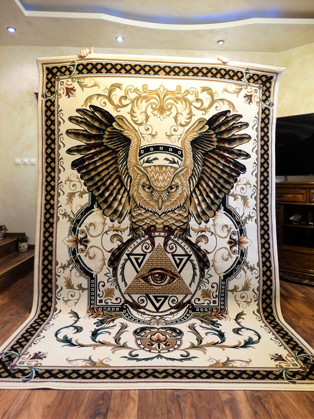 Masonic Woven Area Rug 6x9 Freemason Illuminati Ring Owl | Etsy